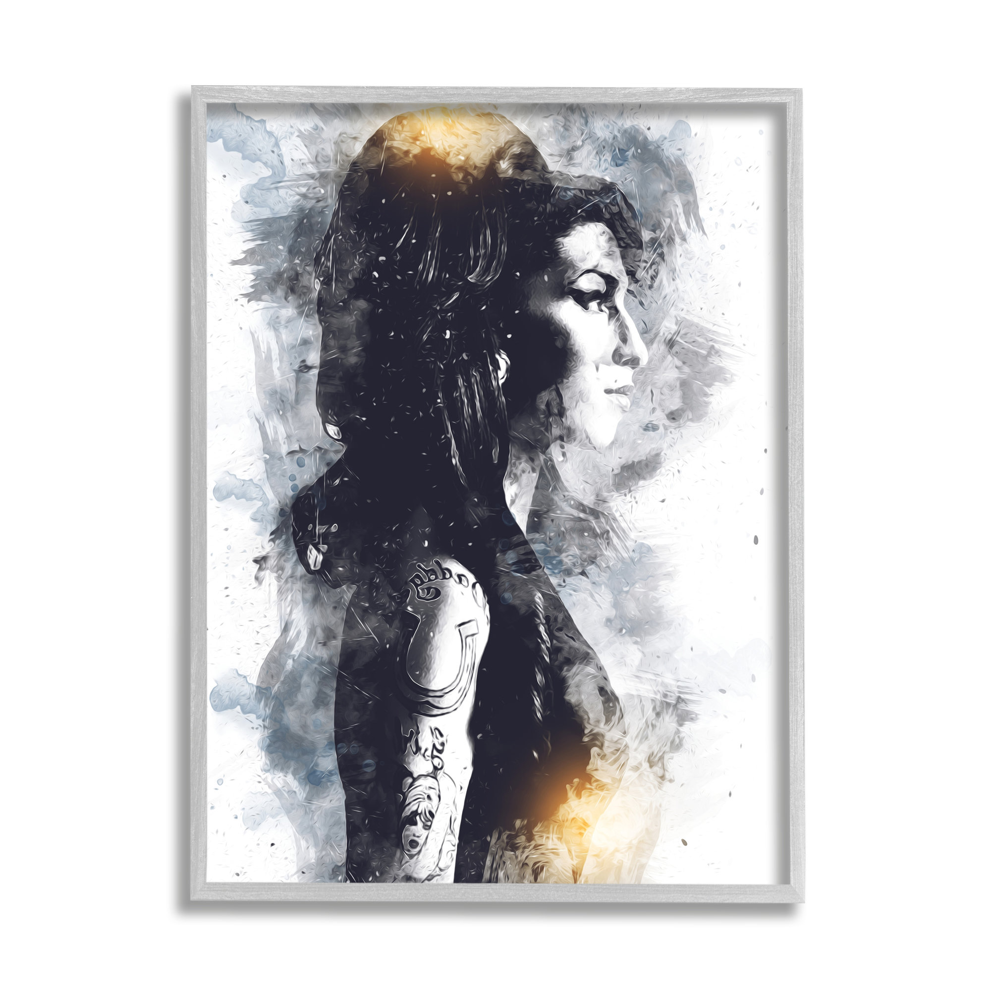 Everly Quinn Amy Winehouse Modern Abstract Pattern Portrait Famous Figure Grey Farmhouse Rustic ...
